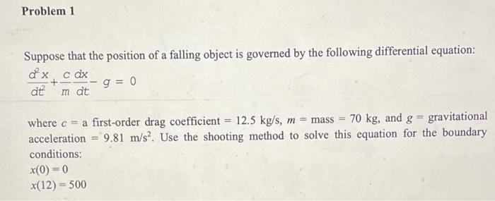 Solved Problem 1 Suppose that the position of a falling | Chegg.com
