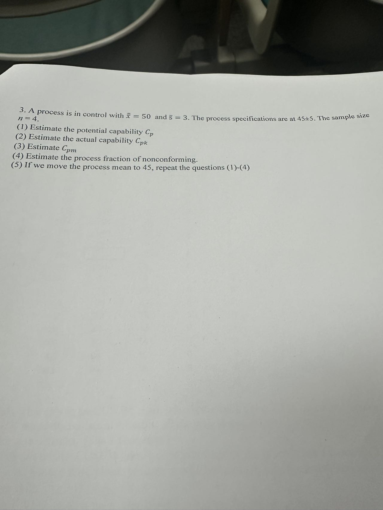 Solved A process is in control with ?bar (x‾)=50 ﻿and | Chegg.com