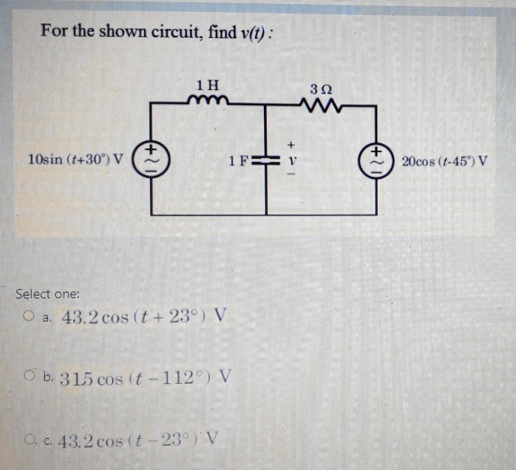 Solved For the shown circuit, find v(t): 1H 322 w 10sin | Chegg.com