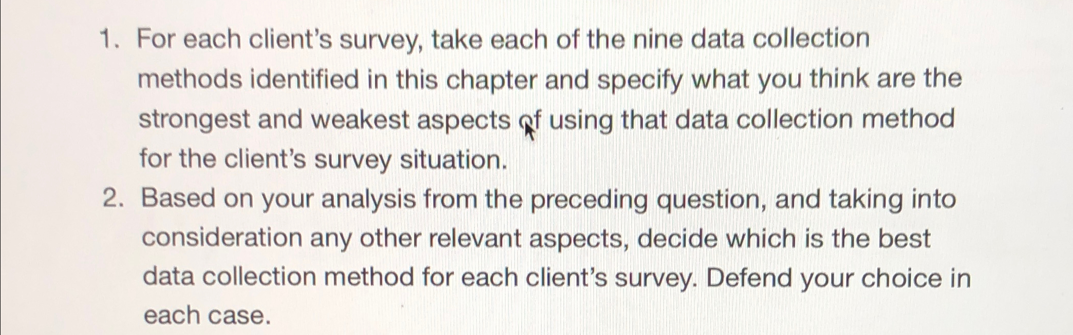 Solved For each client's survey, take each of the nine data | Chegg.com