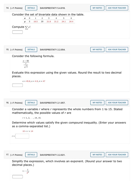 Solved 14. (-/1 Points) DETAILS DAVISPRESTAT1 5.4.018. MY | Chegg.com
