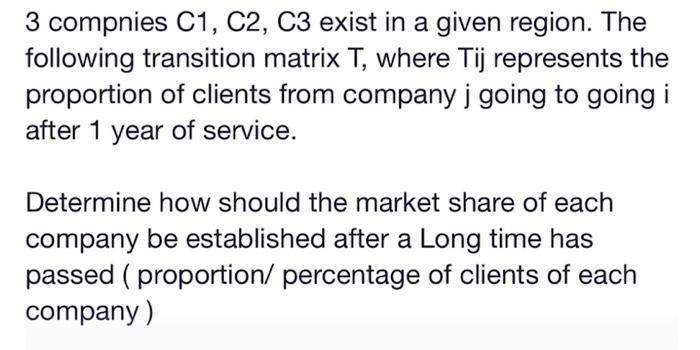 Solved 3 compnies C1,C2,C3 exist in a given region. The | Chegg.com