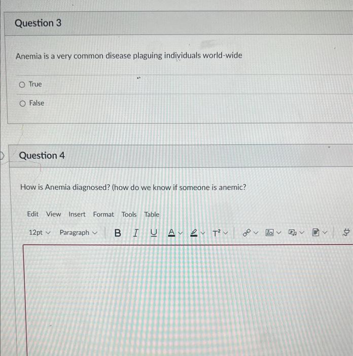 Solved Question 3 Anemia is a very common disease plaguing | Chegg.com