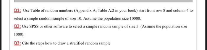 Solved Q1: Use Table of random numbers (Appendix A, Table A. | Chegg.com