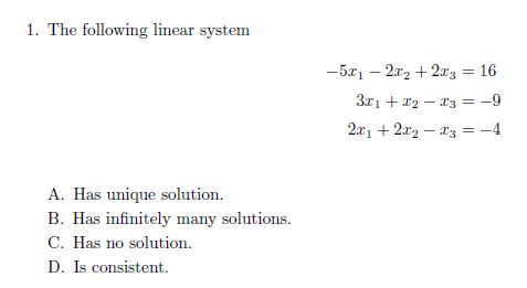 Solved The following linear | Chegg.com