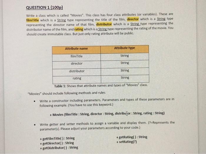 Solved QUESTION 1(100p) Write a class which is called | Chegg.com