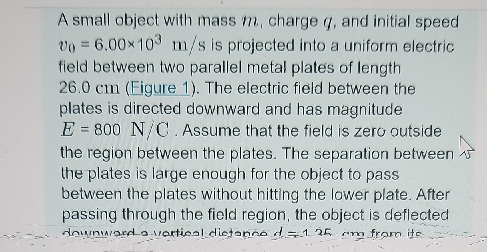 Solved A small object with mass m, charge q, and initial | Chegg.com