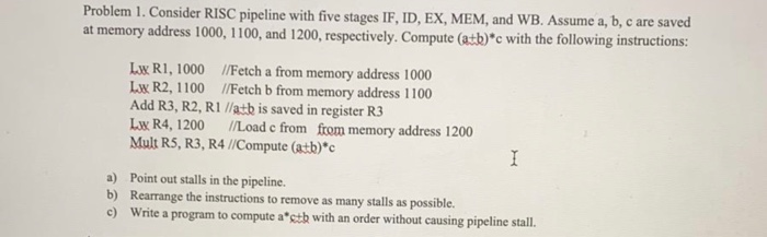 Solved Problem 1. Consider RISC pipeline with five stages | Chegg.com