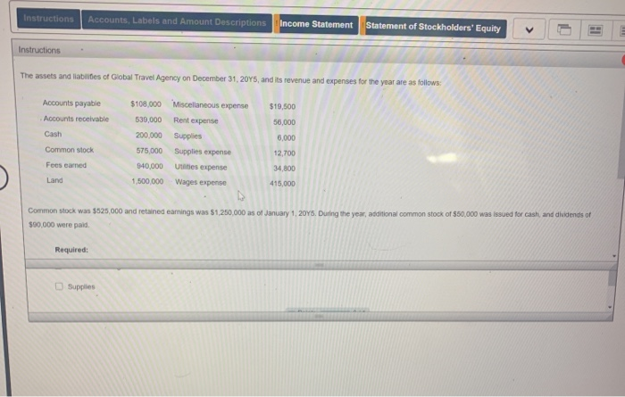 Instructions Accounts, Labels and Amount Descriptions | Chegg.com