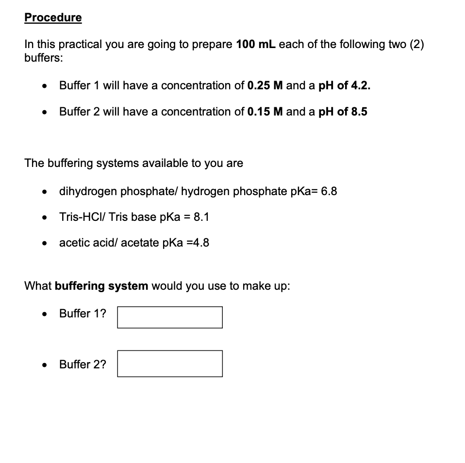 Prepare 100mL ﻿each of the following two | Chegg.com