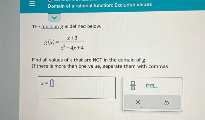 Solved The function g is defined below. g(x)=x2−4x+4x+3 Find | Chegg.com