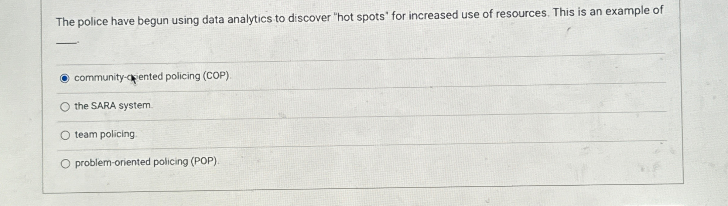 Solved The police have begun using data analytics to | Chegg.com