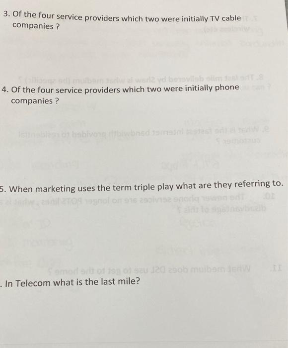 Solved 3. Of the four service providers which two were | Chegg.com