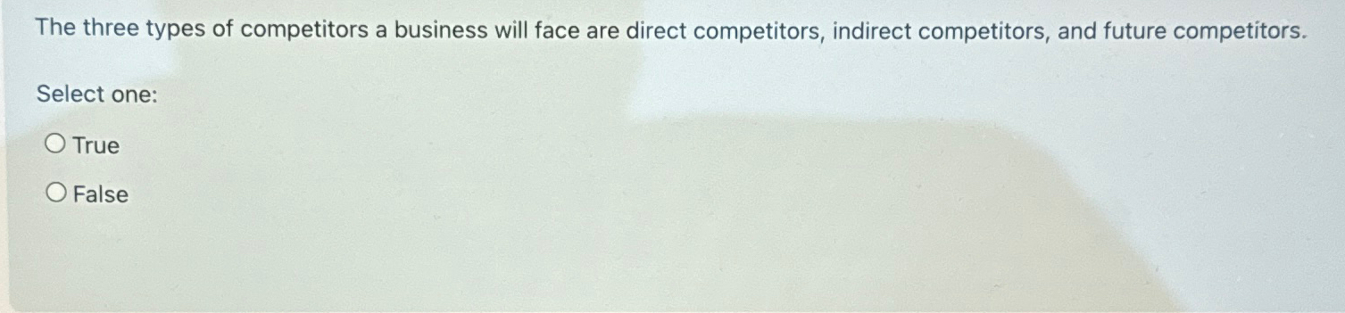 Solved The three types of competitors a business will face | Chegg.com