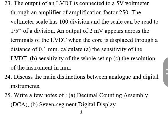 Solved 23. The output of an LVDT is connected to a 5V | Chegg.com