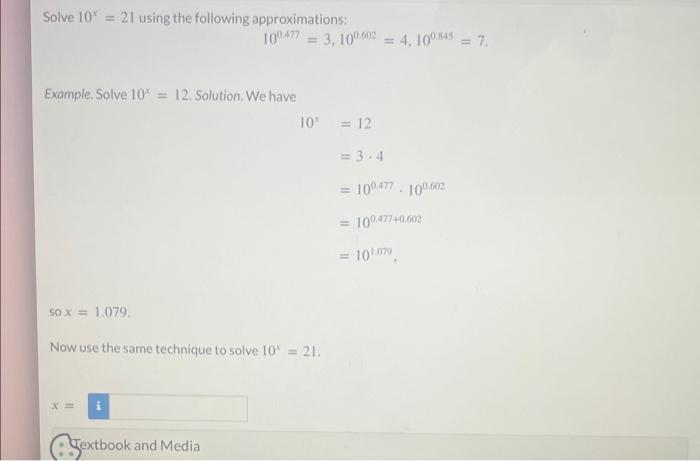 Solved Solve 10x=21 using the following approximations: | Chegg.com