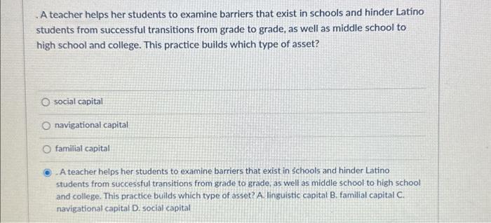 A teacher helps her students to examine barriers that | Chegg.com