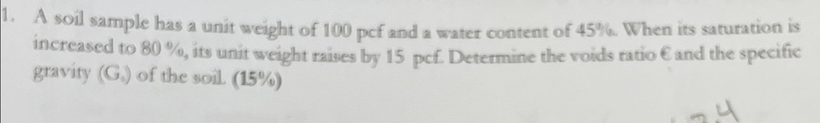 Solved A soil sample has a unit weight of 100 ﻿pcf and a | Chegg.com