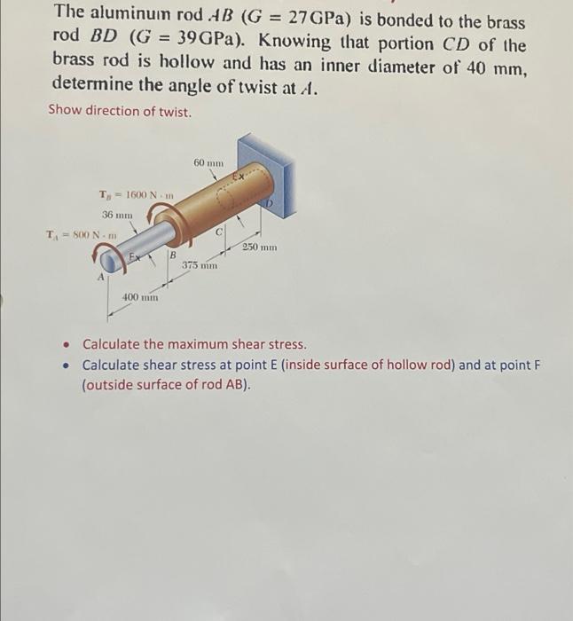 Solved The aluminum rod AB (G = 27 GPa) is bonded to the | Chegg.com