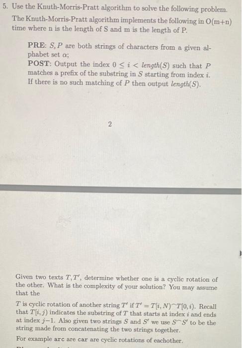 Solved 5 Use The Knuth Morris Pratt Algorithm To Solve The