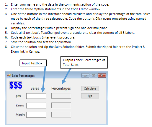 Solved Use Visual Basic Code Language1. ﻿Enter the three | Chegg.com