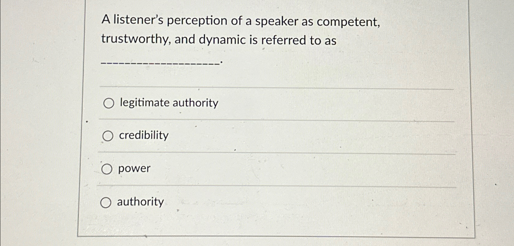 Solved A listener's perception of a speaker as competent, | Chegg.com