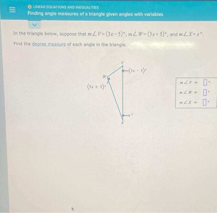Solved = LINEAR EQUATIONS AND INEQUALITIES Finding angle | Chegg.com