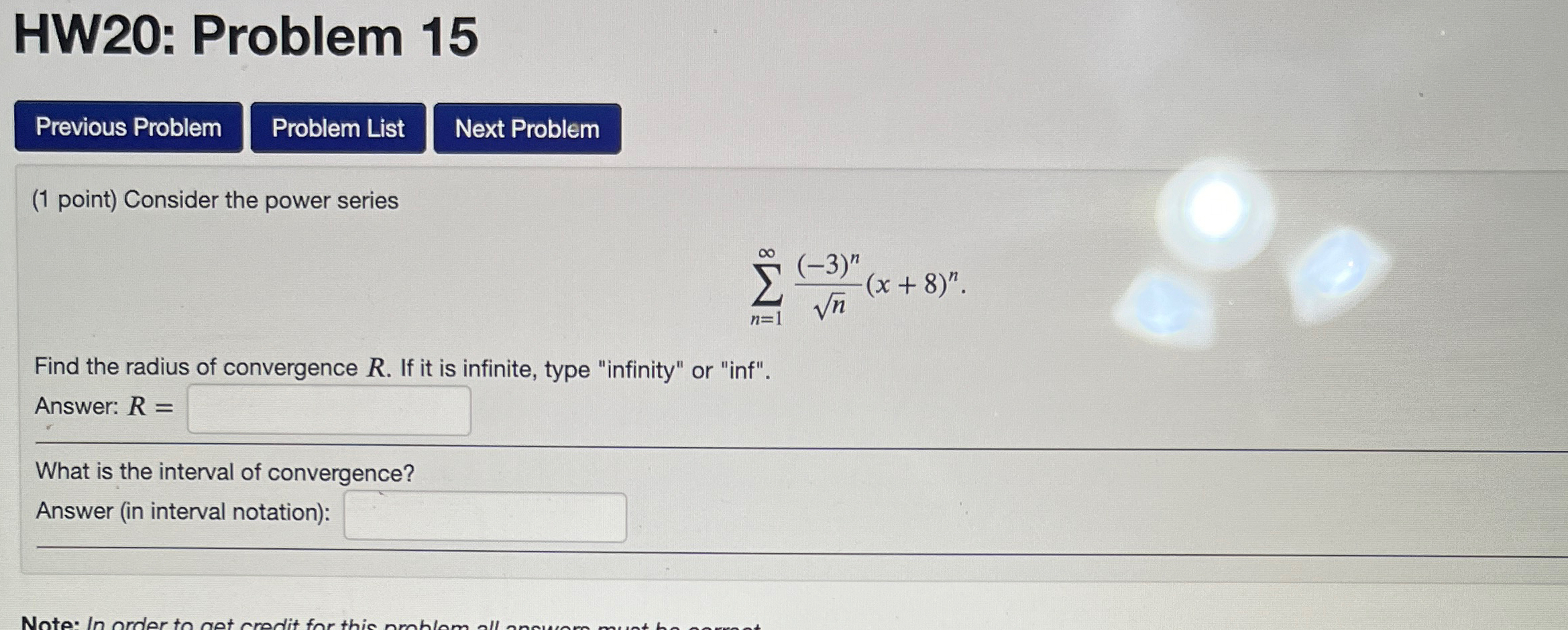 Solved HW20: Problem 15(1 ﻿point) ﻿Consider the power | Chegg.com