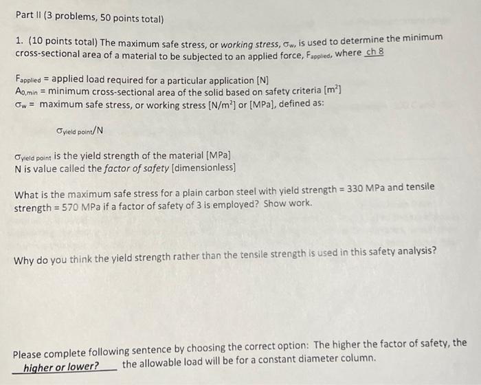 Solved Part II ( 3 problems, 50 points total) 1. (10 points | Chegg.com