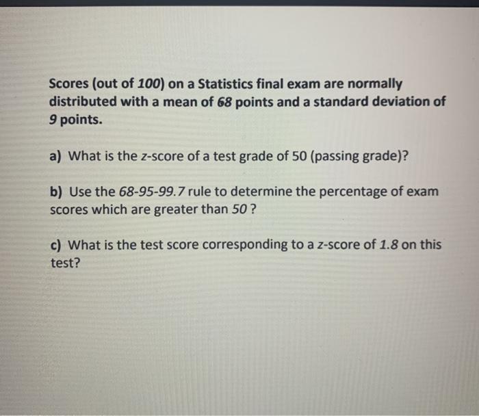 Solved Scores (out of 100) on a Statistics final exam are | Chegg.com