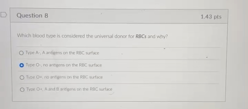 Solved Question 81.43 ptsWhich blood type is considered the | Chegg.com Solved Question 81.43 ptsWhich blood type is considered the | Chegg.com