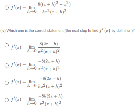 Solved Let f(x)=8x2. ﻿We will use the definition of | Chegg.com