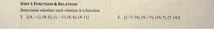 Solved UNIT 1 FUNCTIONS \& RELATIONS Determine whether each | Chegg.com