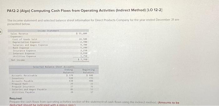 Solved PA12-2 (Algo) Computing Cash Flows from Operating | Chegg.com