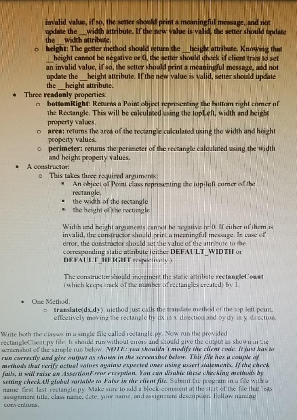 Solved Programming Assignment: Rectangle and Point classes | Chegg.com