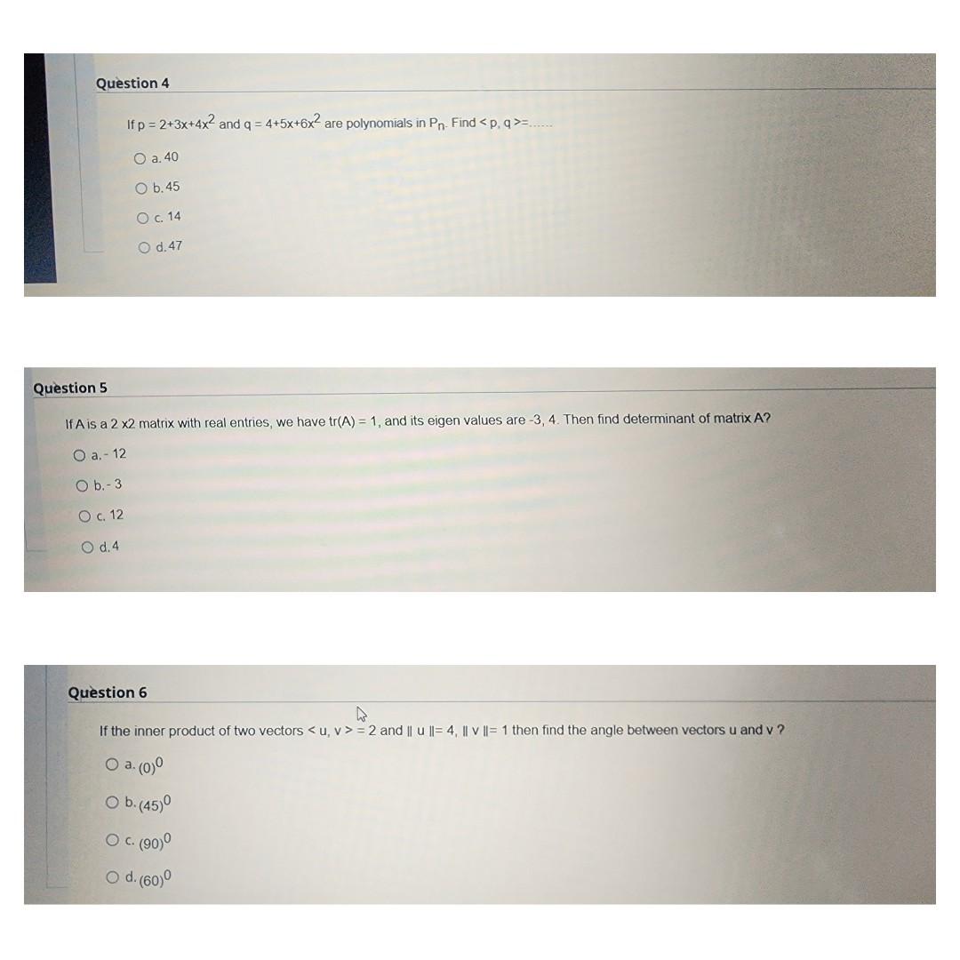 Solved If p=2+3x+4x2 and q=4+5x+6x2 are polynomials in Pn. | Chegg.com