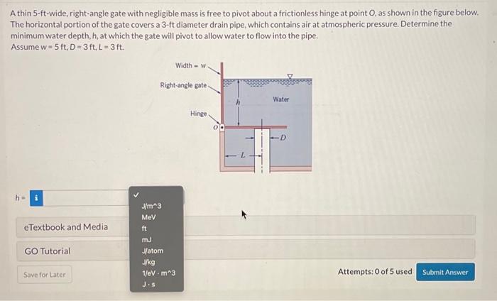 Solved A thin 5 - ft-wide, right-angle gate with negligible | Chegg.com