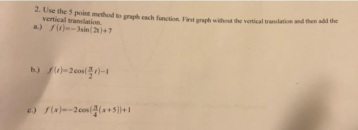 Solved 2. Use the 5 point method to graph each function. | Chegg.com