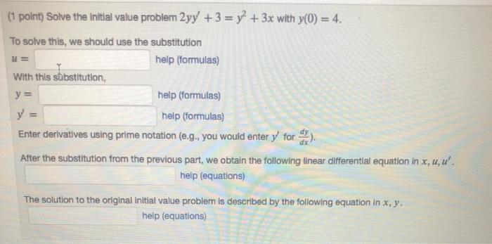Solved (1 point) Solve the initial value problem 2yy' + 3 = | Chegg.com