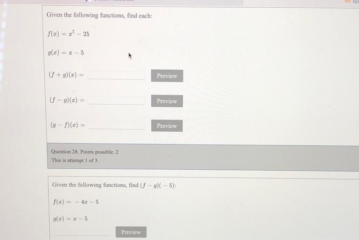 Solved Given the following functions, find each: f(x) = x² - | Chegg.com