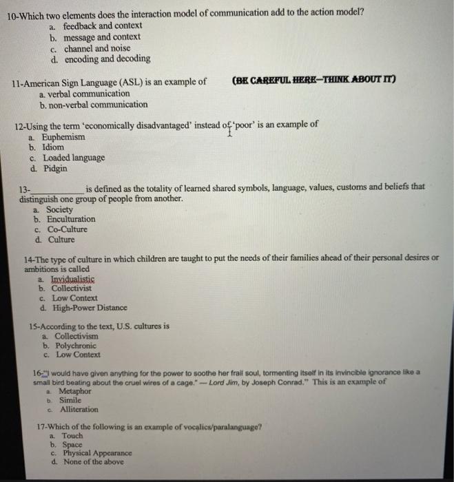 Solved 10-Which two elements does the interaction model of | Chegg.com