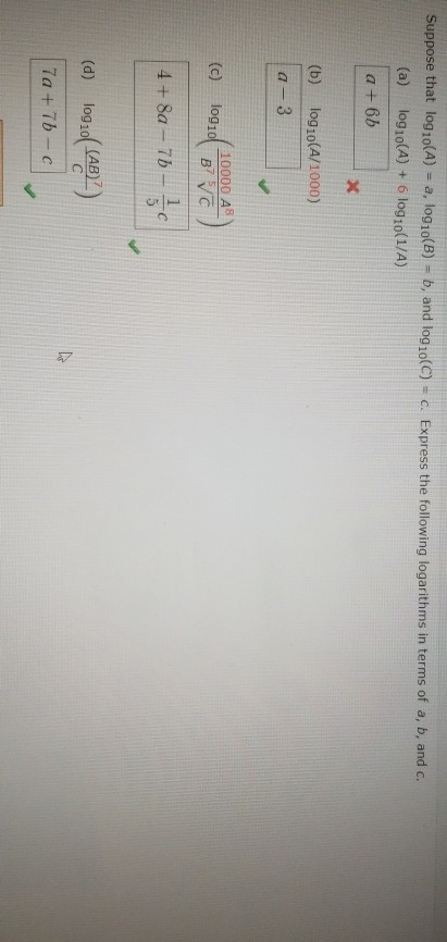Solved Suppose that log10(A) = a, log10(B) = b, and log10(C) | Chegg.com