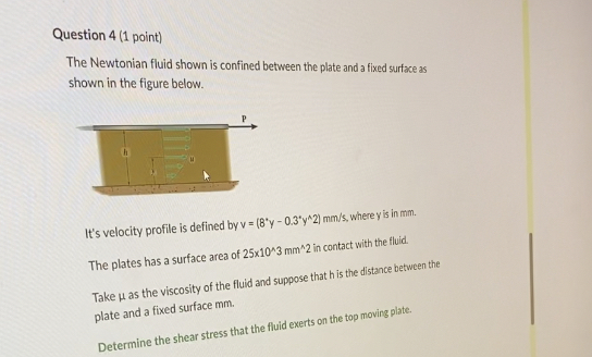 Solved Question 4 (1 ﻿point)The Newtonian fluid shown is | Chegg.com