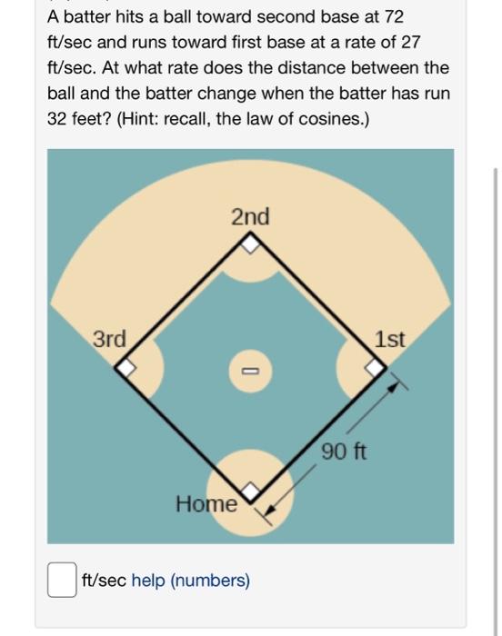 Solved A batter hits a ball toward second base at 72 ft/sec | Chegg.com