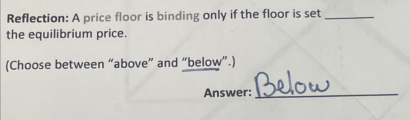 Solved Reflection: A price floor is binding only if the | Chegg.com