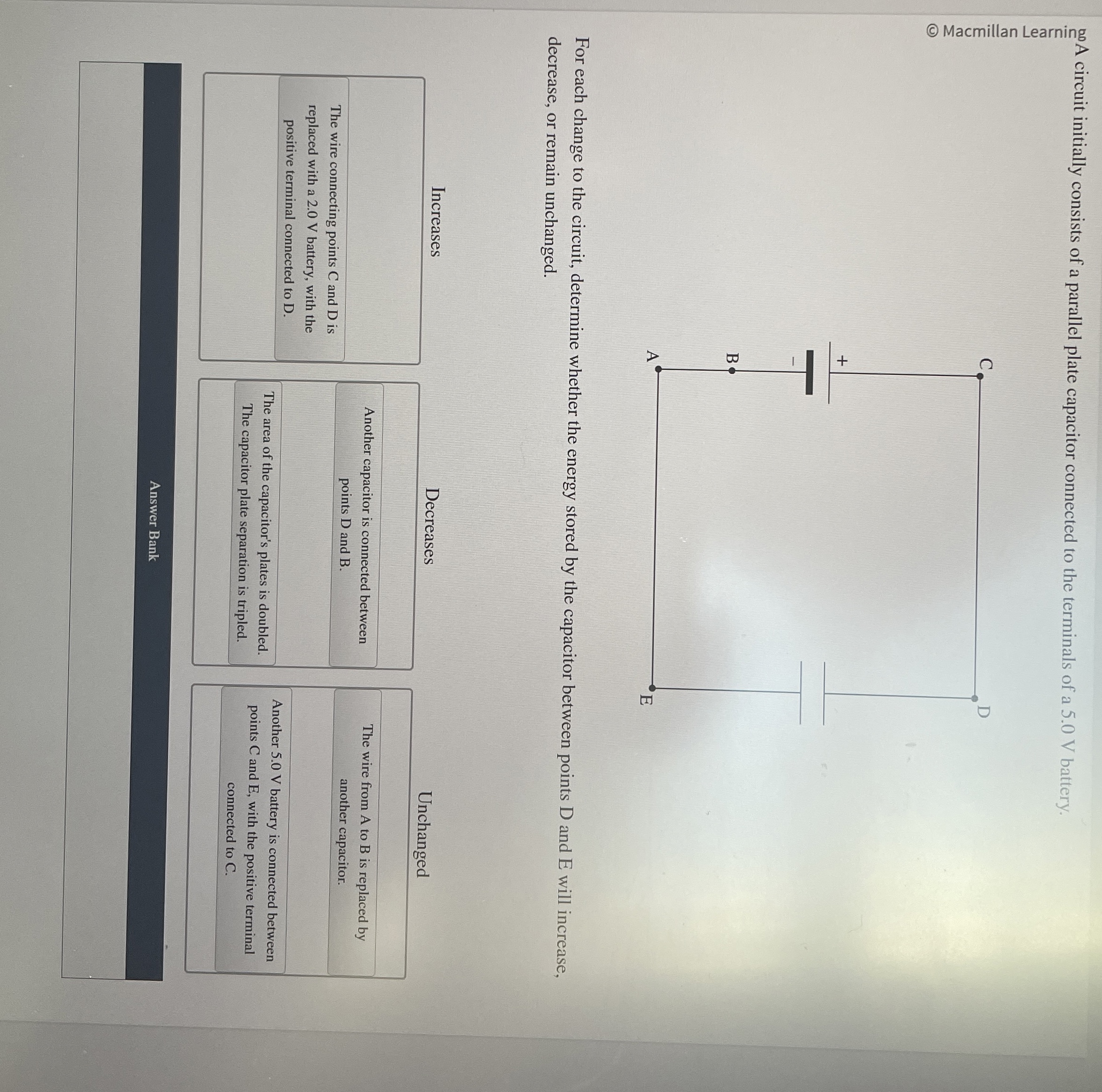 Solved ?no A circuit initially consists of a parallel plate | Chegg.com