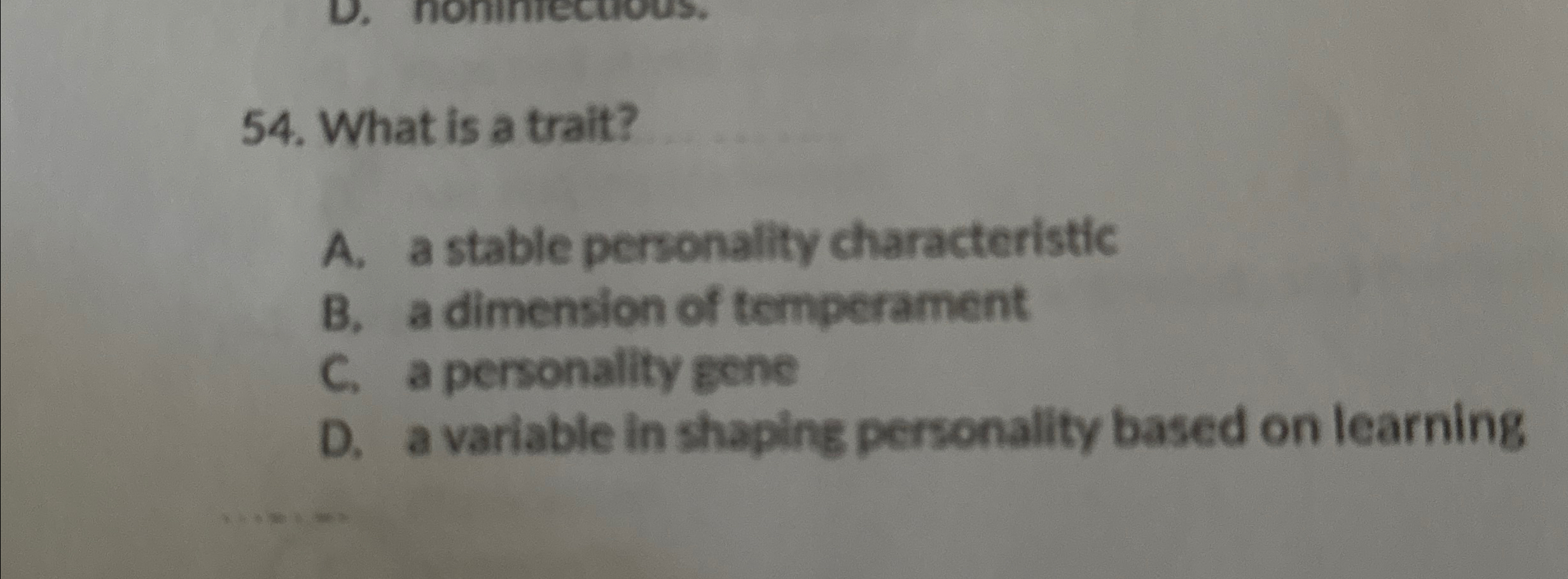Solved What is a trait?A. ﻿a stable personality | Chegg.com