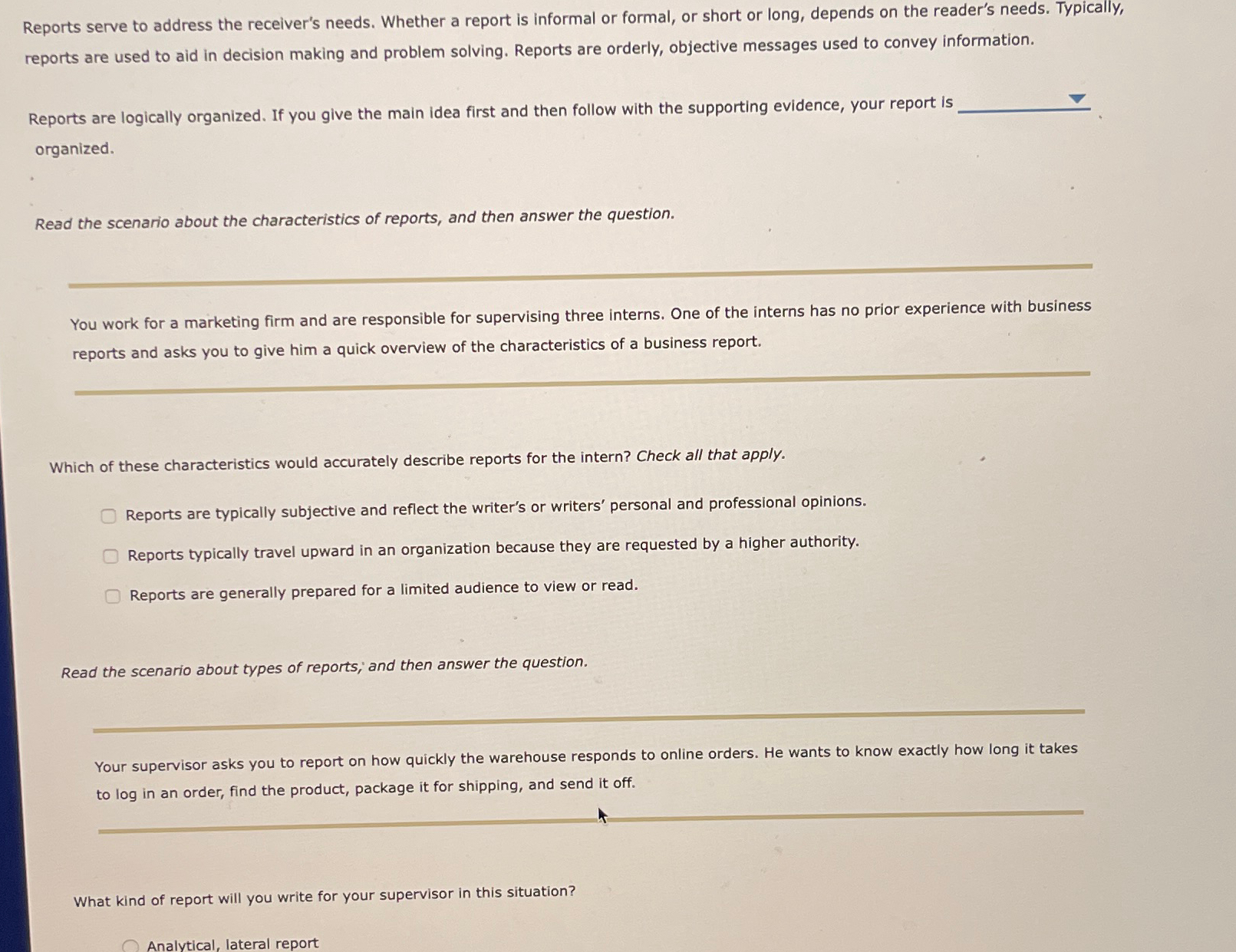 Solved Reports serve to address the receiver's needs. | Chegg.com