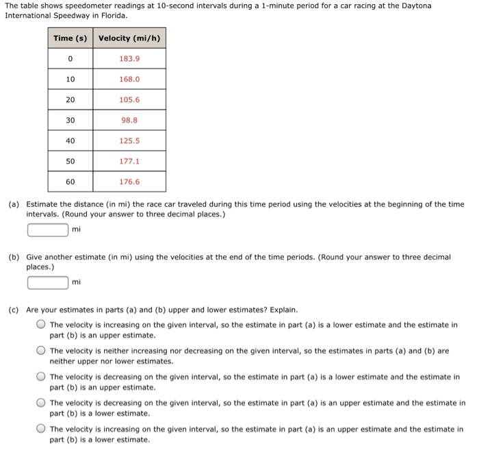Solved The table shows speedometer readings at 10-second | Chegg.com