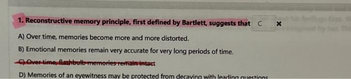 1. Reconstructive memory principle, first defined by | Chegg.com